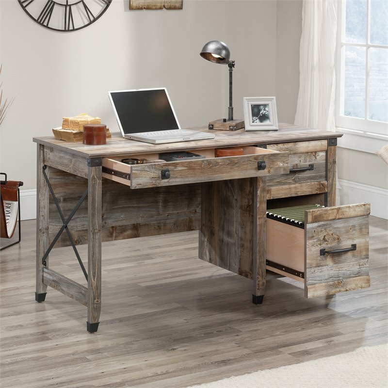 Sauder Carson Forge Engineered Wood Desk in Rustic Cedar Brown | eBay