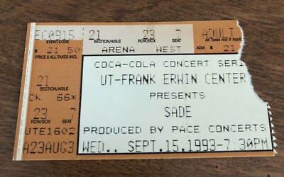Vintage Sade Ticket Stub Austin Texas 09/15/1993 Scarce | eBay