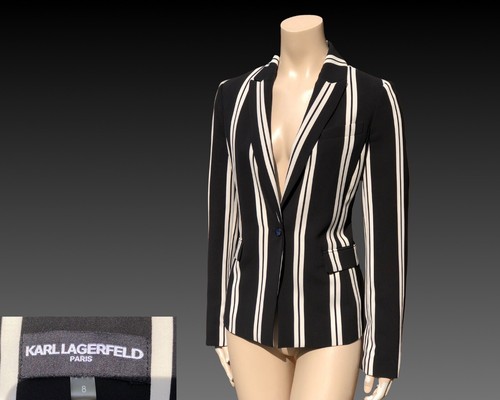 KARL LAGERFELD Black & White Stripe Mod Blazer Jacket 8 | eBay