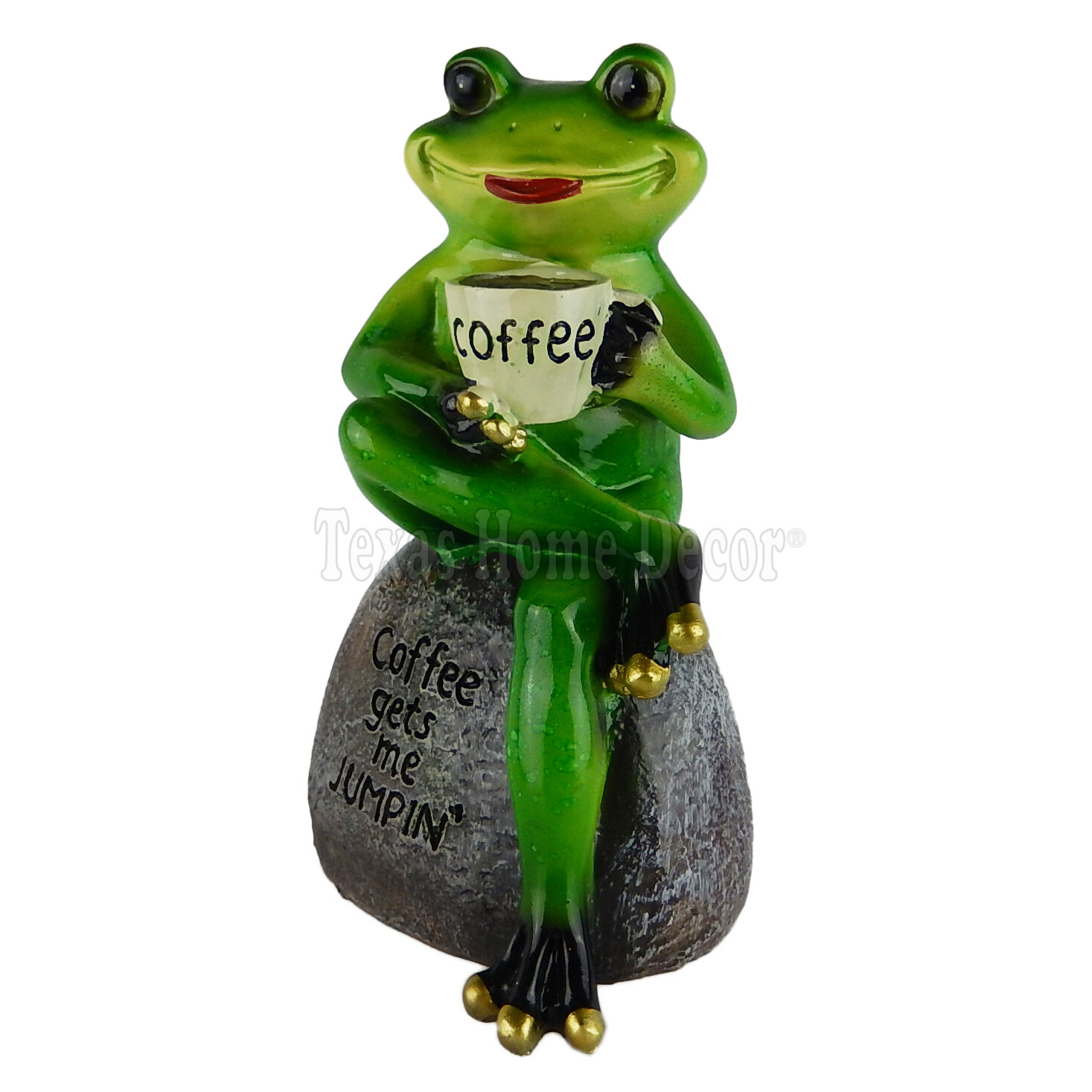 Frog Drinking Coffee Figurine Statue Coffee Gets Me Jumpin' Key Hider ...