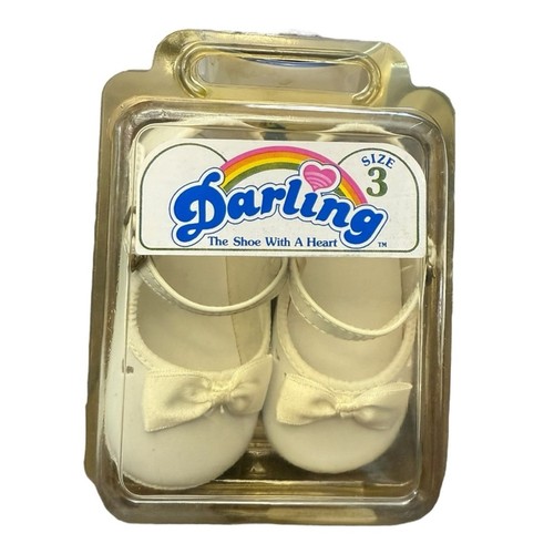 Vintage Darling Baby Shoes Sz 3 White Mary Jane with Bow Christening ...
