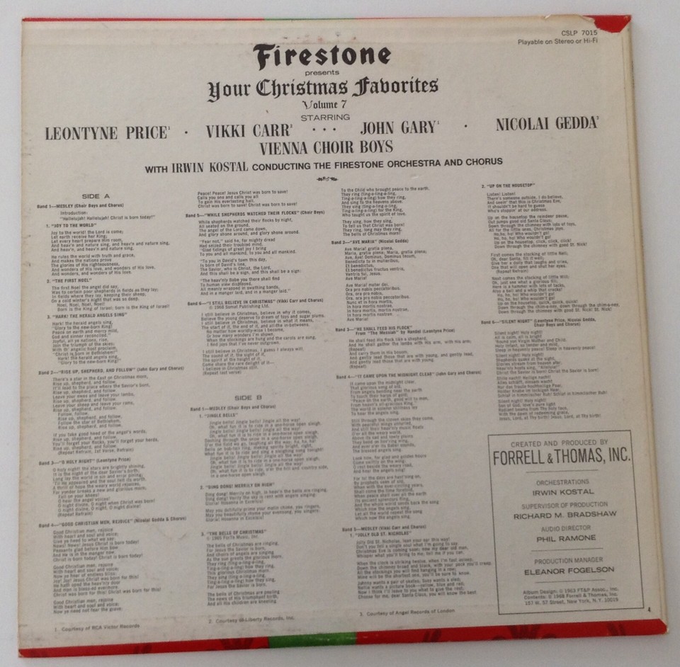 Firestone Your Christmas Favorites Vol 7 LP Records Vinyl Album CSLP ...