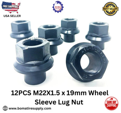12 Pack 33mm M22x1.5 x 19mm Sleeve Wheel Lug Nuts M22-1.5x19mm Skirt ...