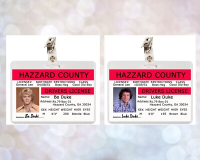 The Dukes of Hazzard ID Badge Bo Duke Luke Duke Halloween Cosplay ...