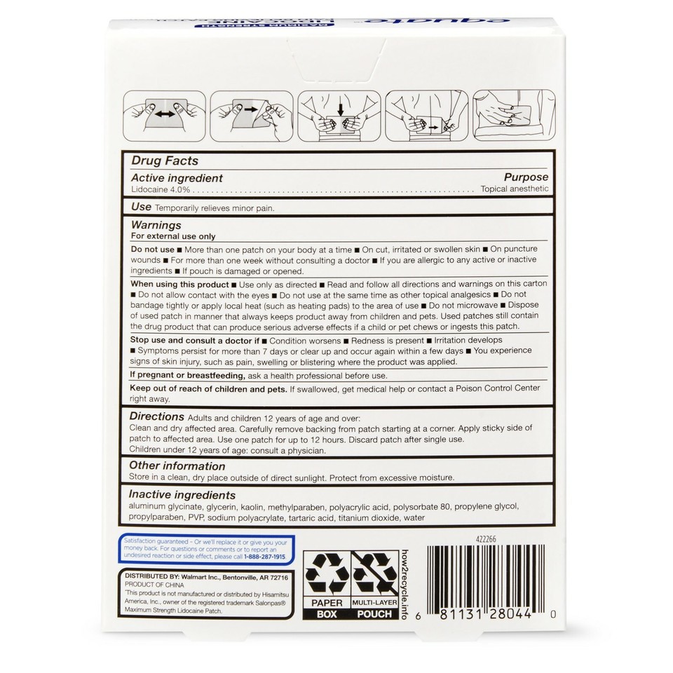 Equate Lidocaine Pain Relieving Patch 6 Patches - Topical Anesthetic ...