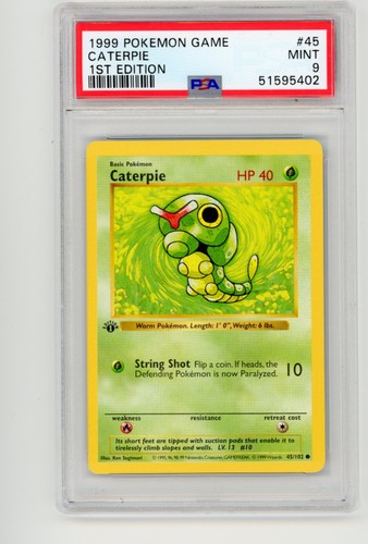 1999 Pokemon Caterpie PSA 9 Base Set Shadowless 1st Edition 45/102 WOTC ...
