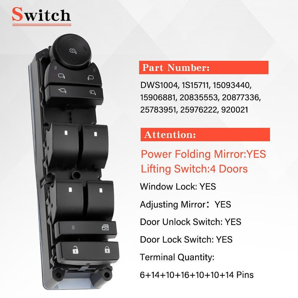 20835553 Power Window & Mirror Switch Driver Side for 2007-2014 Chevy ...