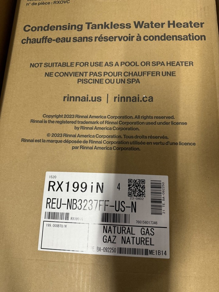 Rinnai Tankless Water Heater RX199IN 199K BTU | eBay