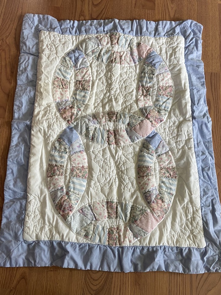 Vintage Double Wedding Ring Quilt Set Queen Handmade Patchwork Floral ...