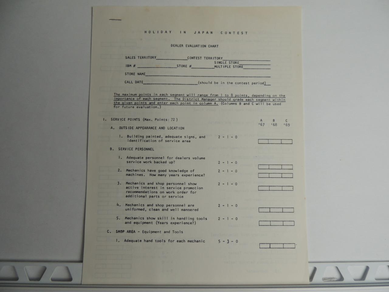 Vintage 1967 Honda Motorcycle Dealer Evaluation Contest Chart L940 | eBay