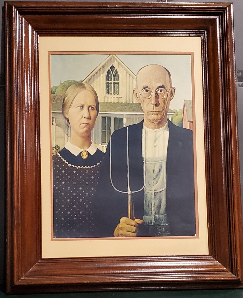 Framed American Gothic Painting American Gothic By Grant Wood
