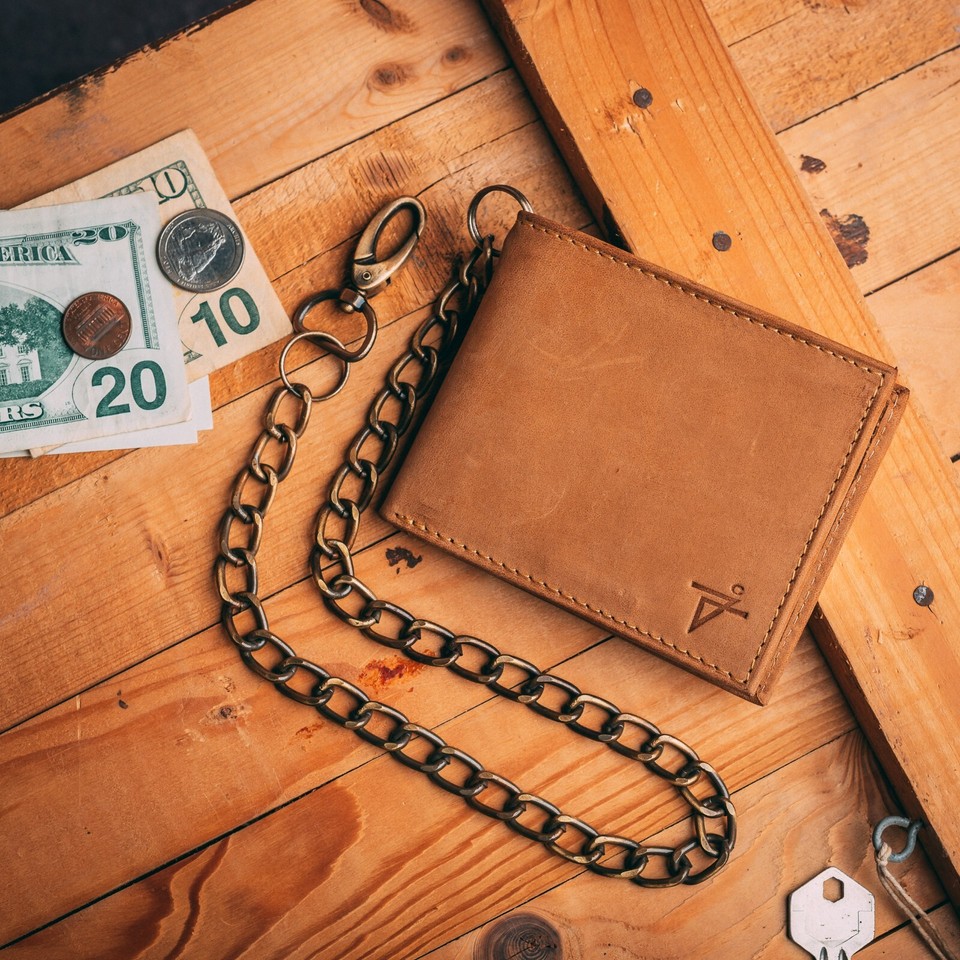 RFID Leather Slim Wallet Bifold Chain Wallet for men Biker Wallets ...