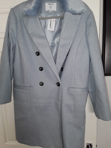 Dorothy Perkins Light Blue Crombie Coat with detachable Fur Collar Size ...