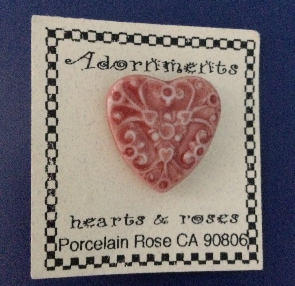 Adornments Hearts & Roses Pink Artist Made Embossed Pin Porcelain Rose ...