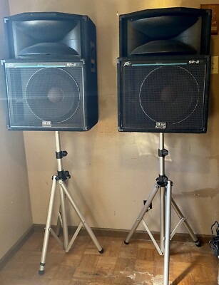 PEAVEY SP-2Ti B W EQUIPPED 2-WAY PASSIVE LOUD SPEAKERS, STANDS, CABLES ...