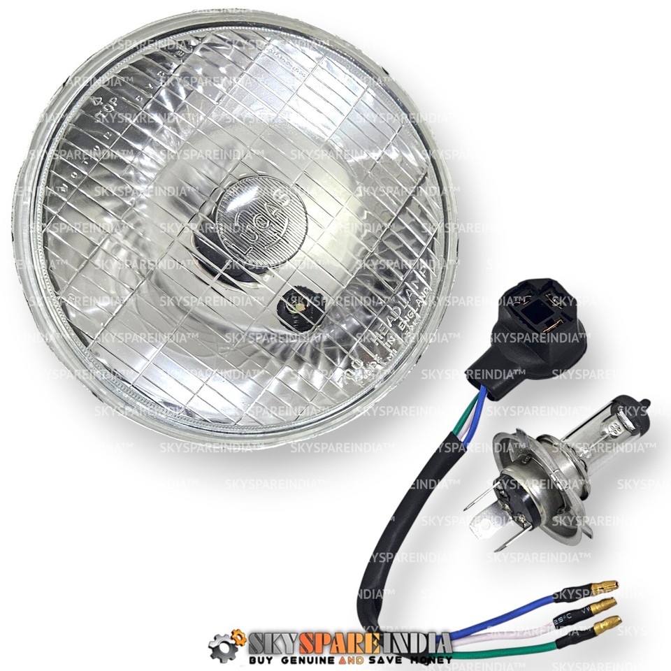 2X Lucas 700 Headlight 7 Inch 12V Conversion Lamp H4 Halogen Bulb 3 Pin ...