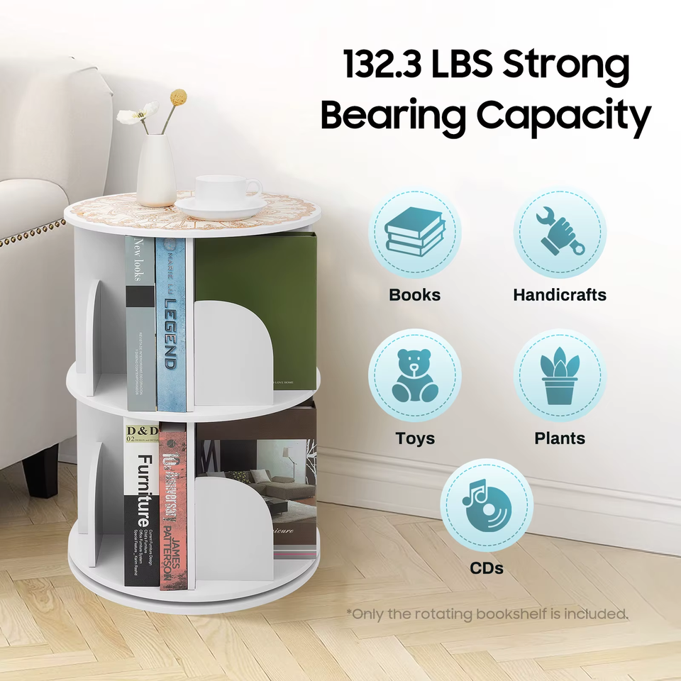 Rotating Bookshelf 360° 2-Layer Rotating Bookshelf Bookcase ...