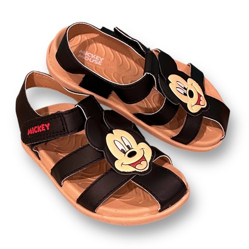 NEW! Mickey Mouse Boys Black Leather Sandals Size 7 Toddler No Buckle ...