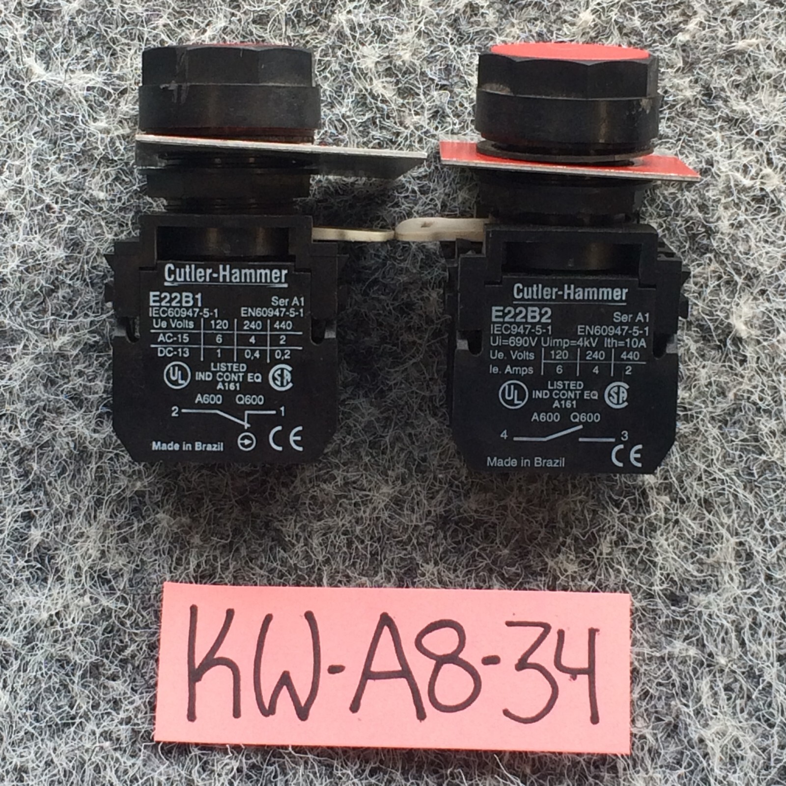 Lot of 2 Cutler Hammer E22B1, E22B2 AND E22D Contact Block Push Button ...