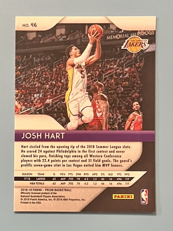 Josh Hart 2018-19 Panini Prizm Rookie Card RC #46 Los Angeles Lakers | eBay