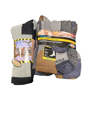 DICKIES FLEX DRI-TECH CREW PERFORMANCE WORK SWEAT FIGHTING SOCKS 6 PR 6 ...
