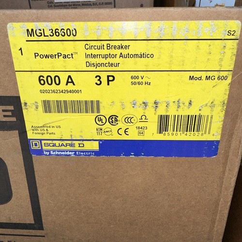 SQUARE D MGL36600 Circuit breaker, PowerPac 600A, 3 pole, 600VAC, NEW ...