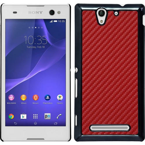 Hardcase für Sony Xperia C3 Hülle rot Carbonoptik + 2 Schutzfolien | eBay