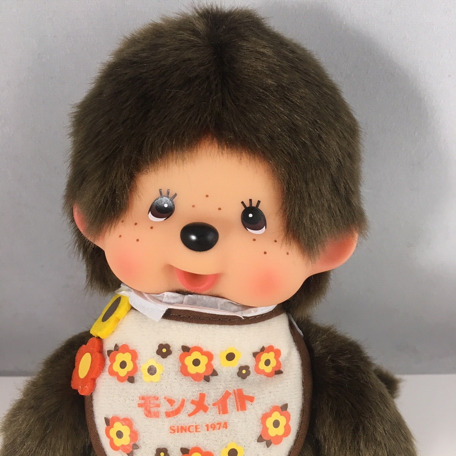 MONCHHICHI BOY Sekiguchi 7.75"H Monmate Orange Floral Bib Plush Monkey ...
