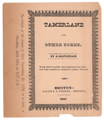 TAMERLANE Auction Notice w/ Covers Reproduced, 1892 / Edgar Allan Poe ...