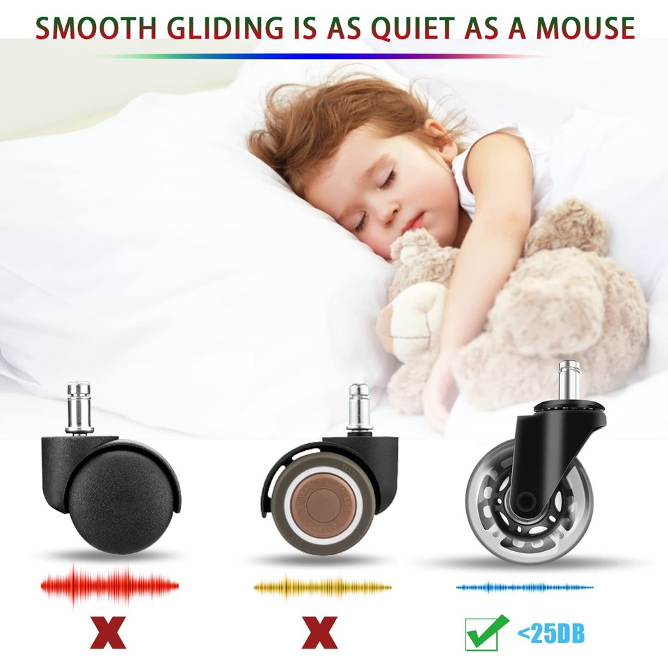 Gaming Chair Wheels - 2.5 inch Heavy Duty Caster Wheels2200lbsMute ...