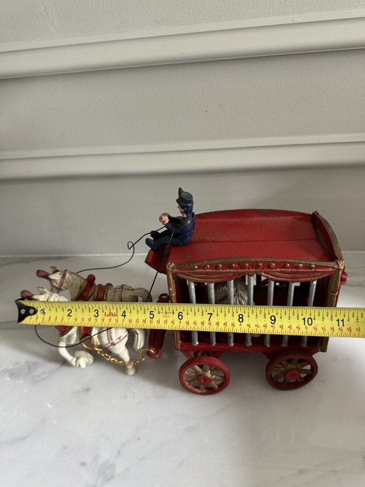 vintage Heavy Cast iron Toy Circus Wagon with White Polar Bear w ...