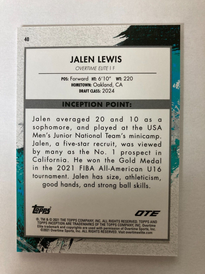 2021 Topps Inception #40 Jalen Lewis ROOKIE CARD | eBay