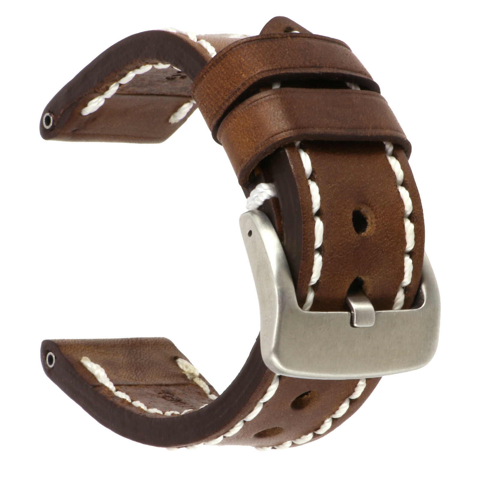 26mm NEW COW Leather Strap Brown Watch Band for fits PANERAI White Tang ...