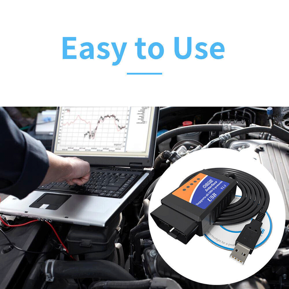 ELM327 USB OBD2 Scanner w/CD-ROM manual OBDII Car fault Diagnostic ...