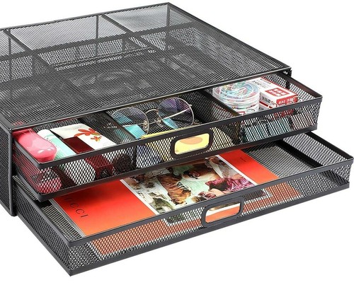 Black Desktop Monitor Stand Screen Risers Drawer Laptop Desk Storage ...