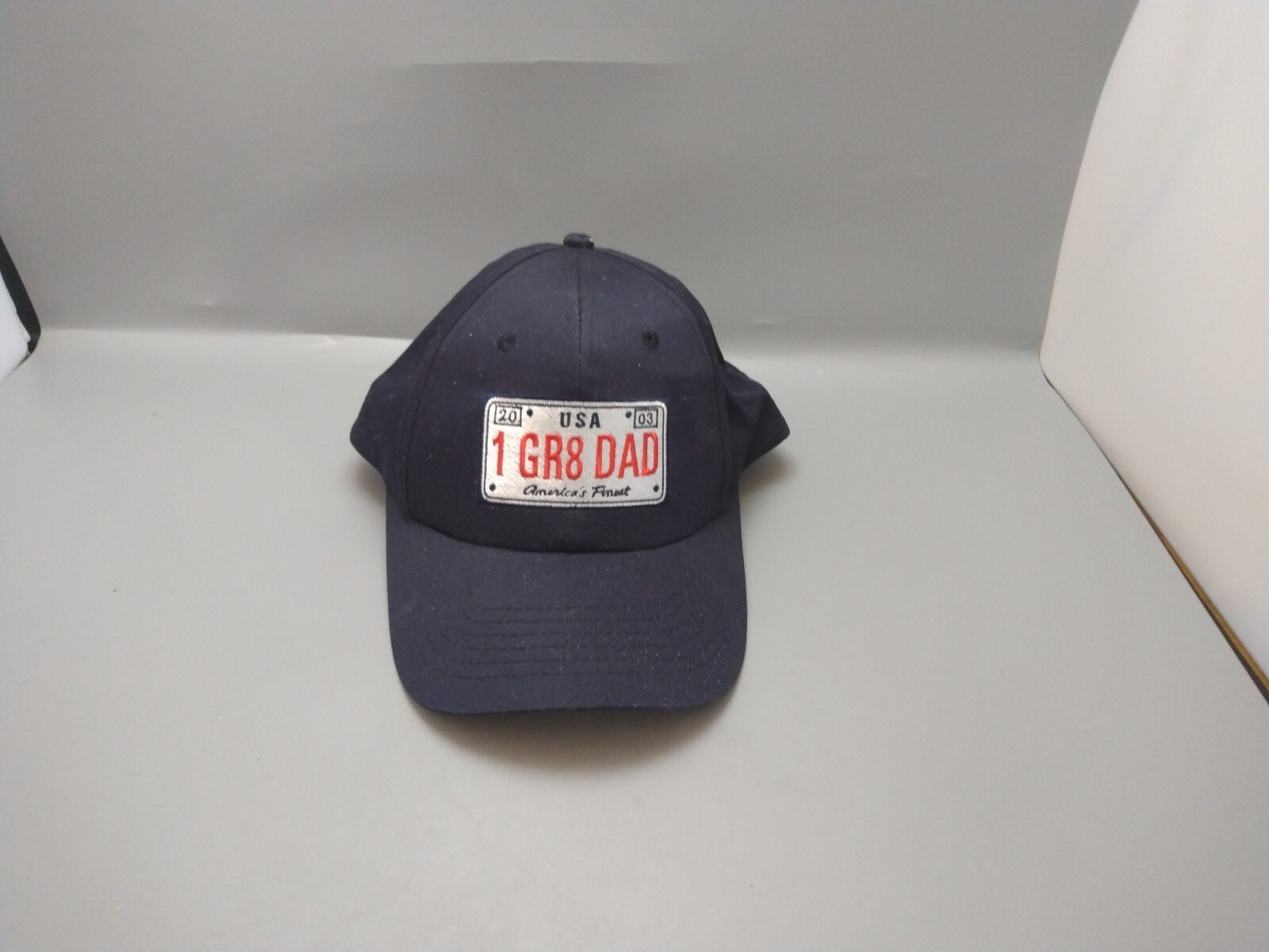 Dad's Baseball Cap 1 GR8 Navy/Black Adjustable Embroled Licience Plate ...