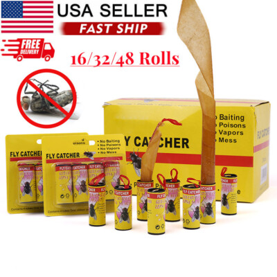 Insect Bug Fly Glue Paper Catcher Trap Ribbon Tape Strip Sticky Flies ...