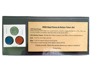 WWII Steel Penny & OPA Ration Tokens Set – Authentic 1943 Coin & Red ...
