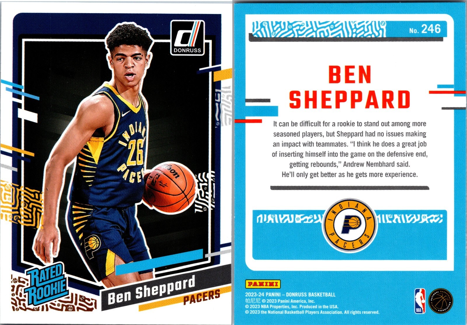 BEN SHEPPARD - 2023-2024 Panini Donruss - #246 Rated Rookie Indiana ...