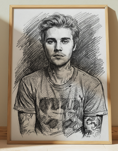 JUSTIN BIEBER DRAWING PRINT PORTRAIT SKETCH 8" x 10" POP SINGER PRINT ...
