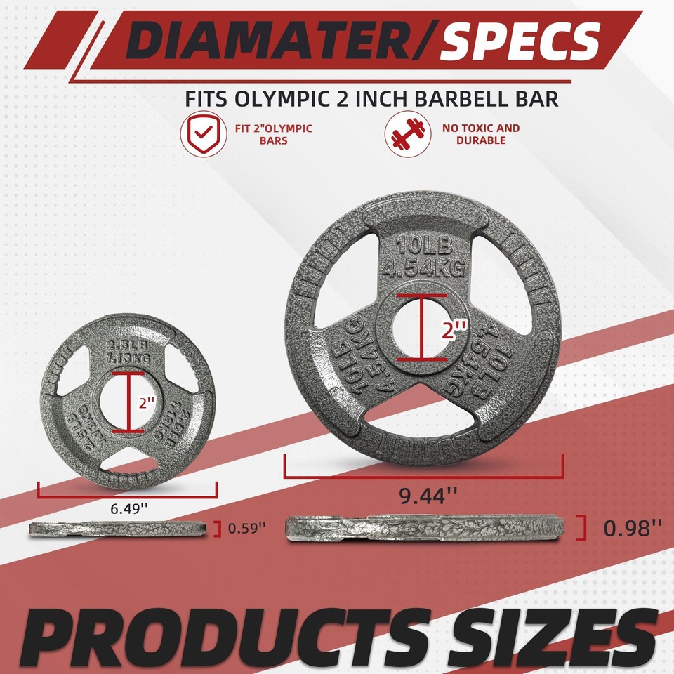 2-Inch Cast Iron Barbell Set, Including 50 LBS Weight Plates and 6FT ...