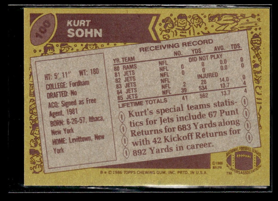 1986 Topps #100 Kurt Sohn EX | eBay