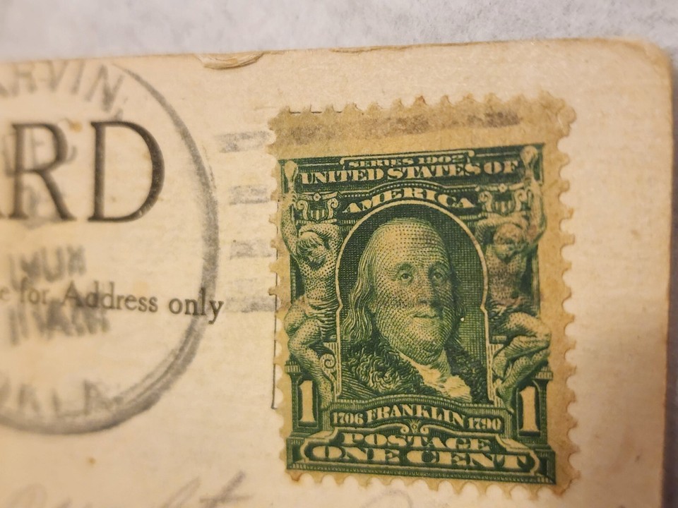 Stamp Vintage Ben Franklin 1 Cent Us Postage 1902 AS-IS Post Card ...