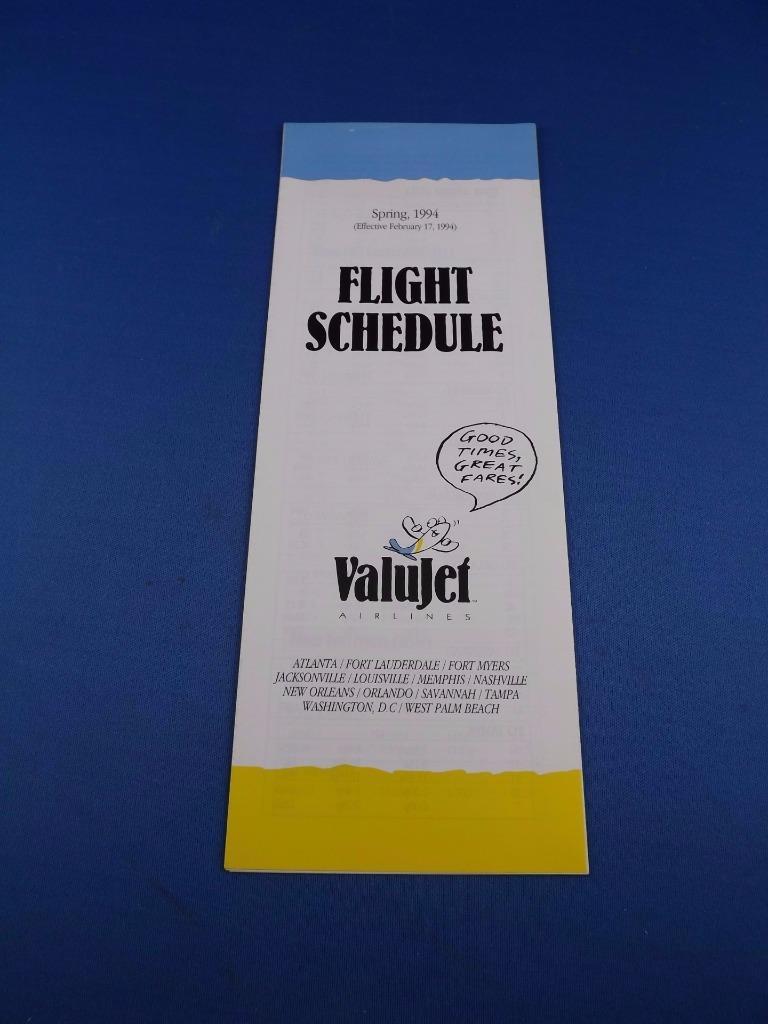 VALUJET AIRLINES FLIGHT SCHEDULE 1994 AIRPLANE ADVERTISING BROCHURE ...