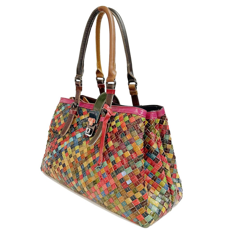 Womens Multi-color Leather Hand-woven Handbag Shoulder Messenger Bags ...