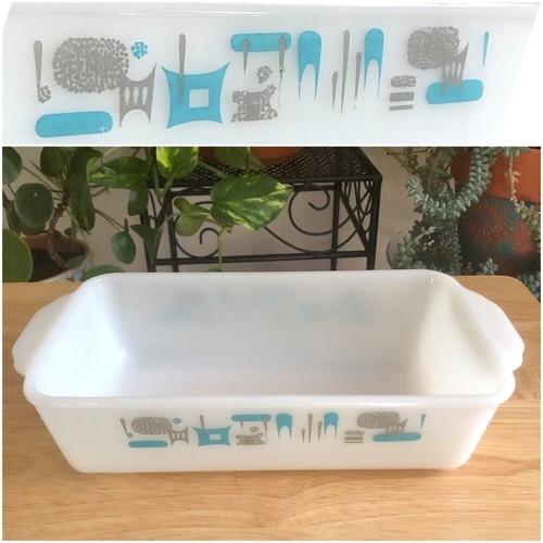 Anchor Hocking Atomic Blue Heaven Fire King Milk Glass Loaf Pan MCM ...