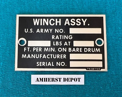 Military Data Plate Winch M35A2 M54A2 Truck US Army USMC | eBay