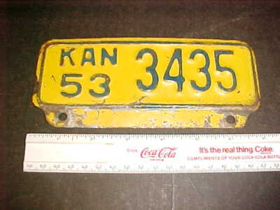 Original 1953 Kansas Motorcycle License Plate - 3435 - KS plates | eBay