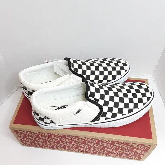 NWB Vans Asher Checkerboard Slip On Shoes Checkers Black/Natural Mens 9 ...