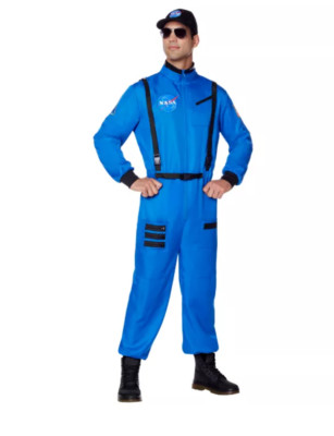 Men`s Blue Astronaut Costume Adult NASA Spaceman Space Suit W/ Hat ...